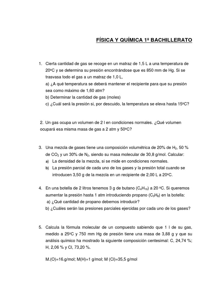 1º BACHILLERATO. Problemas de Disoluciones. | PDF