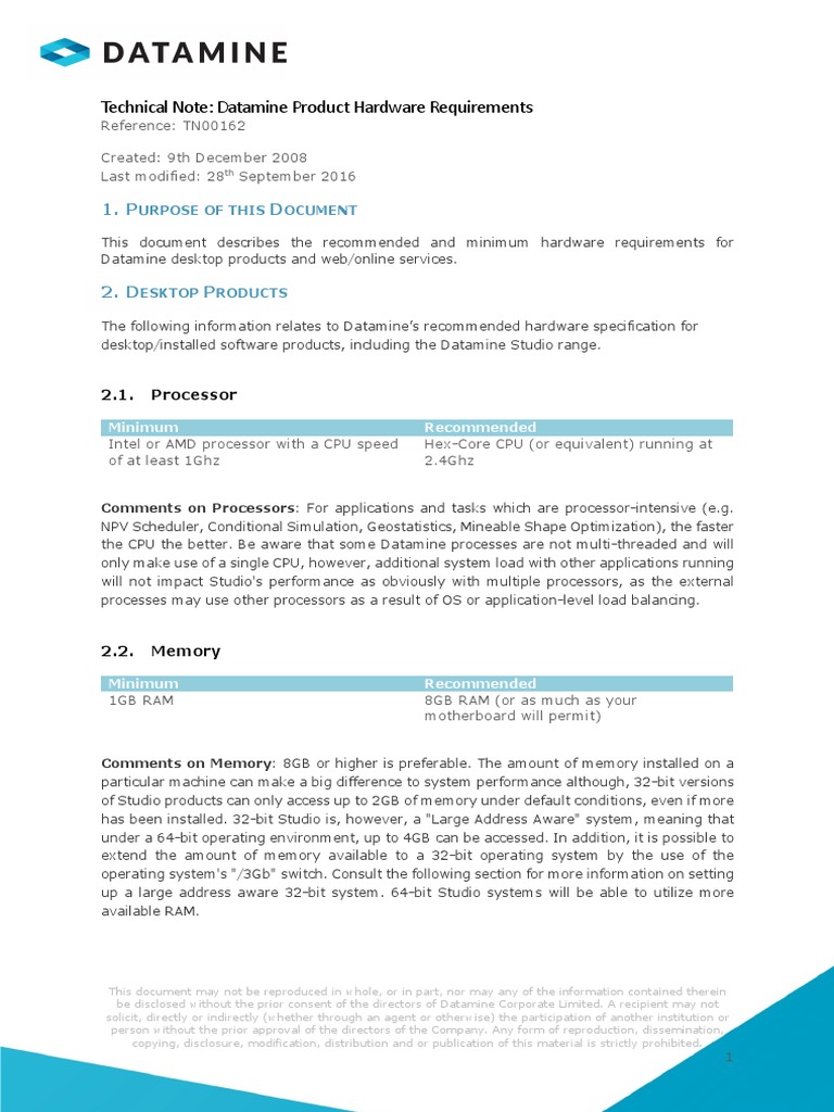 Requerimiento de Hardware para Softwares Datamine | PDF | 64 Bit Computing | Central Processing Unit