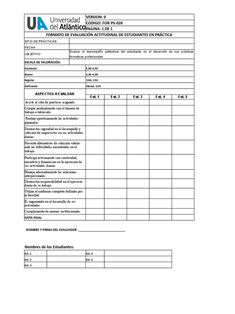 Formato de Evaluacion Actitudinal Prácticas | PDF