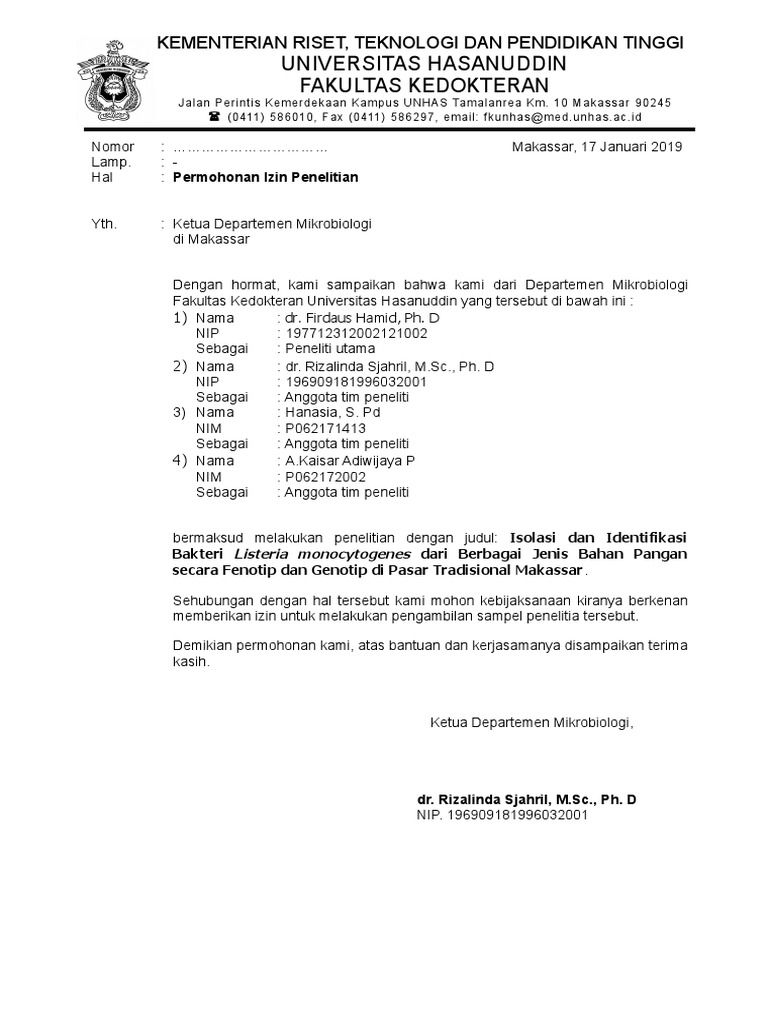 BLANKO Surat Permohonan Penelitian | PDF