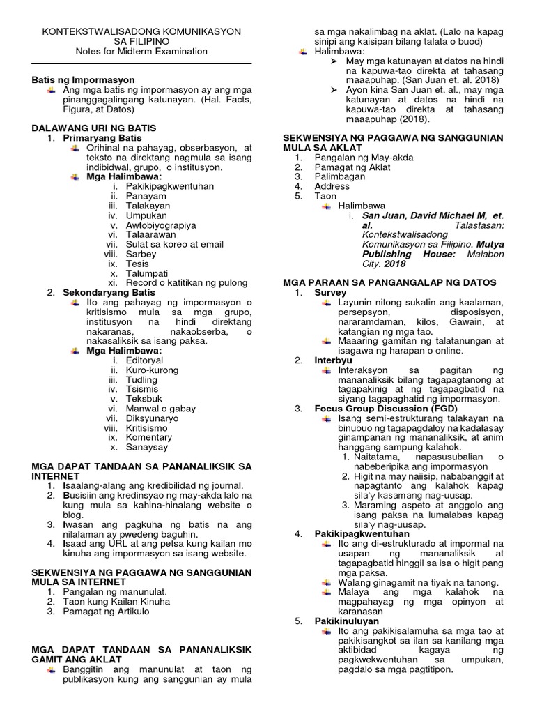 Kontekstwalisadong Komunikasyon Sa Filipino - Midterm Notes | PDF Kontekstwalisadong Komunikasyon Sa Filipino - Midterm Notes | PDF