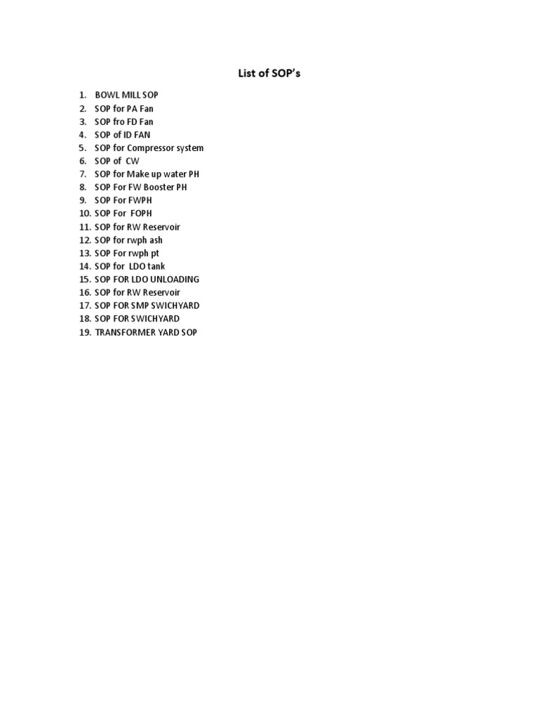 SOP List | PDF