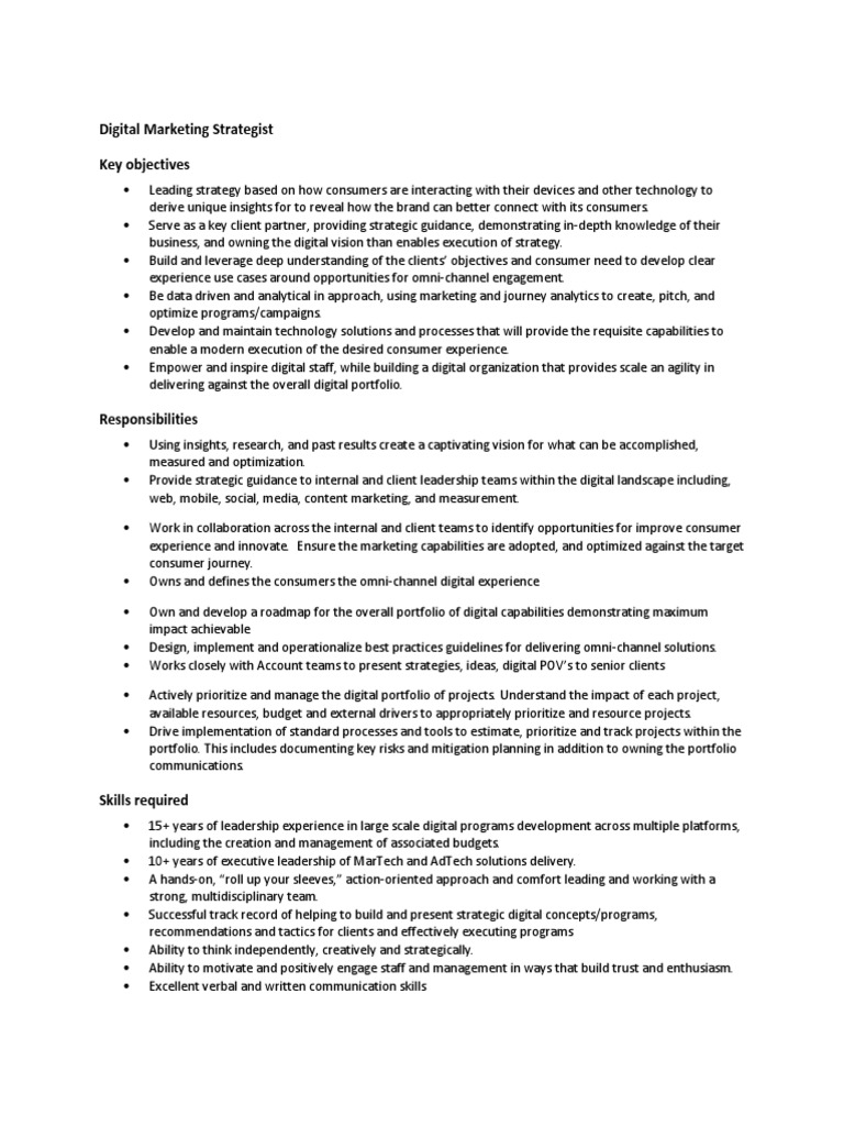 Digital Marketing Strategist Key Objectives | PDF | Marketing Strategy ...