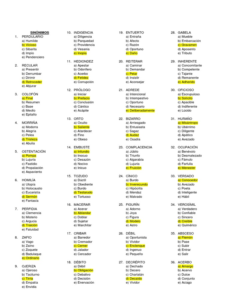 Banco de Preguntas Sinónimos | PDF