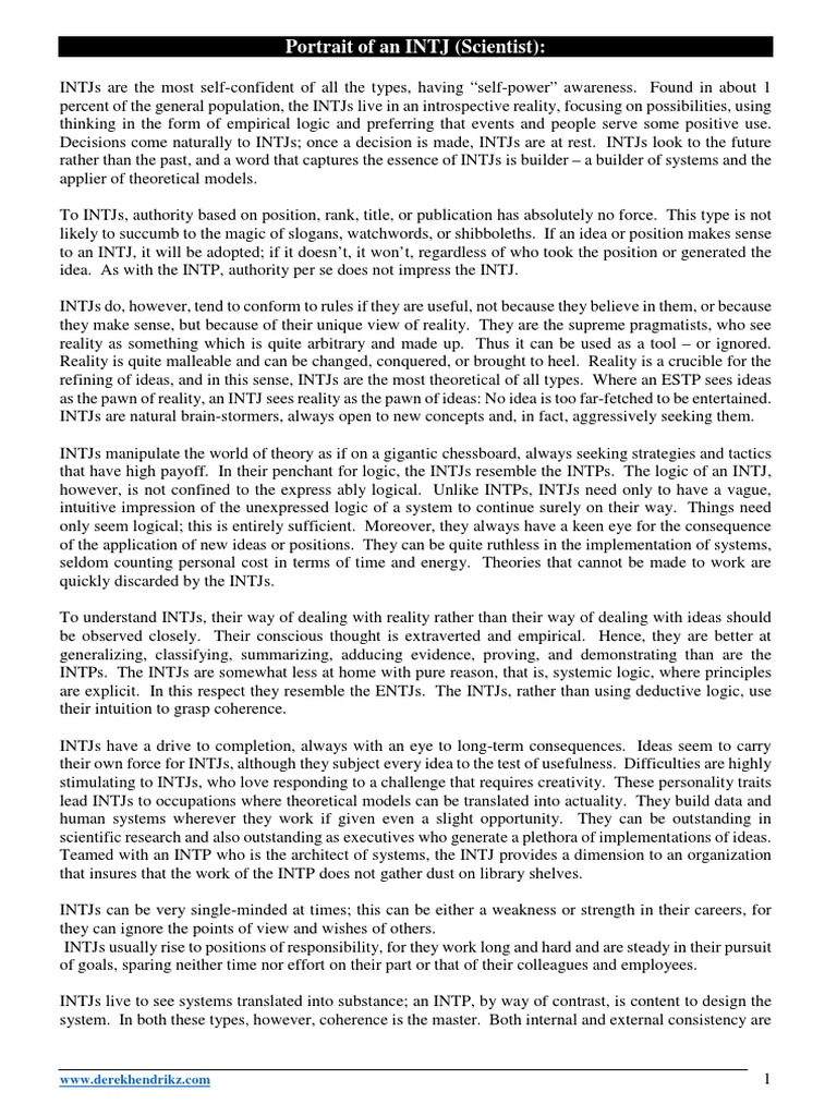 Portrait of An INTJ (Scientist) | PDF | Theory | Logic
