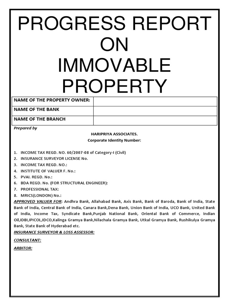 Progress Report ON Immovable Property: Name of The Property Owner: Name ...