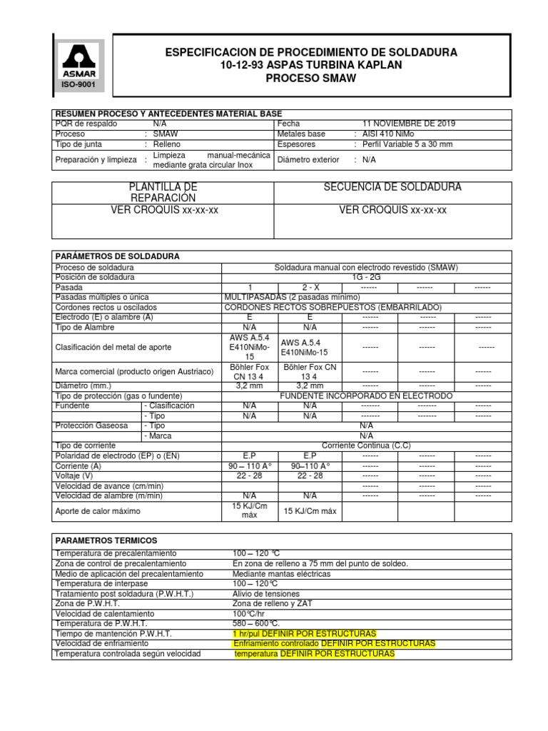 WPS SMAW (1) | Soldadura | Acero