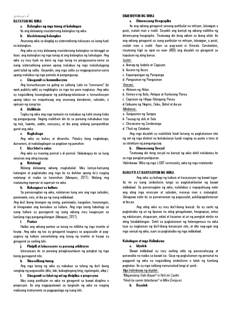 GRP 2 (Wika Sa Kabuuan) PDF | PDF