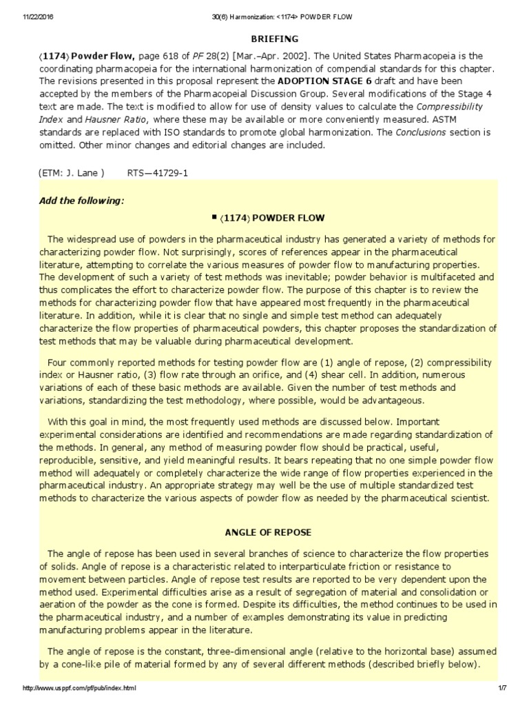 Powder Flow - USP PDF | PDF | Flow Measurement | Density