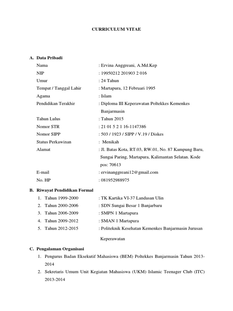 Contoh CV | PDF | Pengembangan Diri