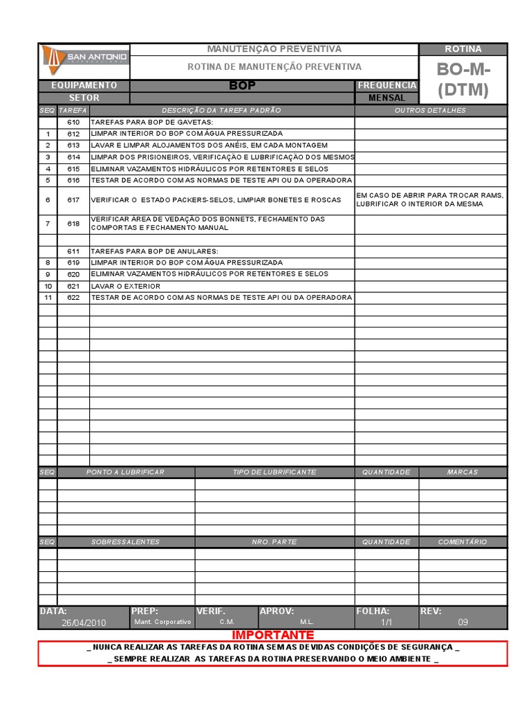 Rotinas de Manutenção BOP | PDF | Hidráulica | Quantidades físicas