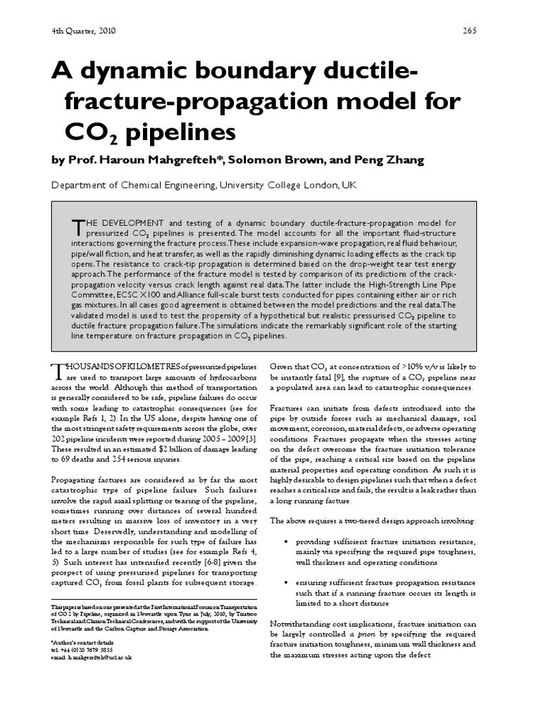 H Mahgrefteh A Dynamic Boundary Ductile Fracture Propagation Model For Co2 Pipelines Pdf