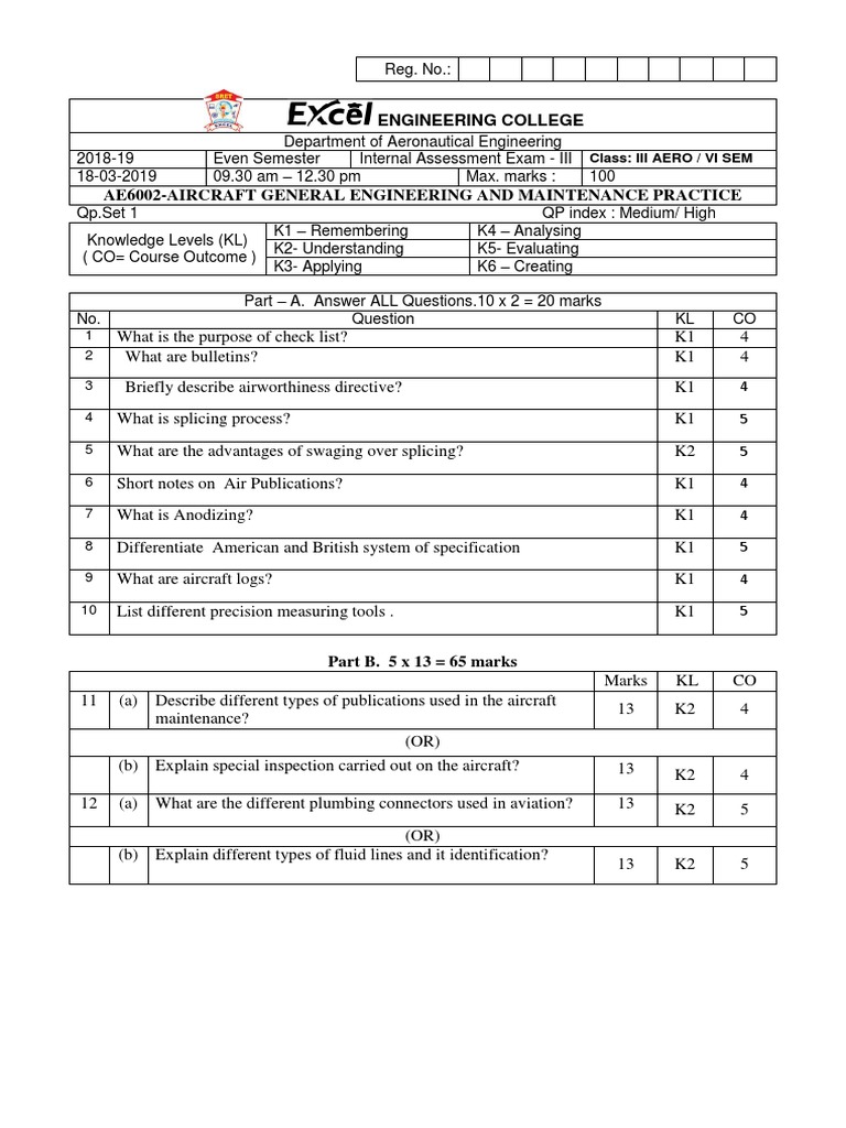 Ae6002-Aircraft General Engineering and Maintenance Practice | PDF ...