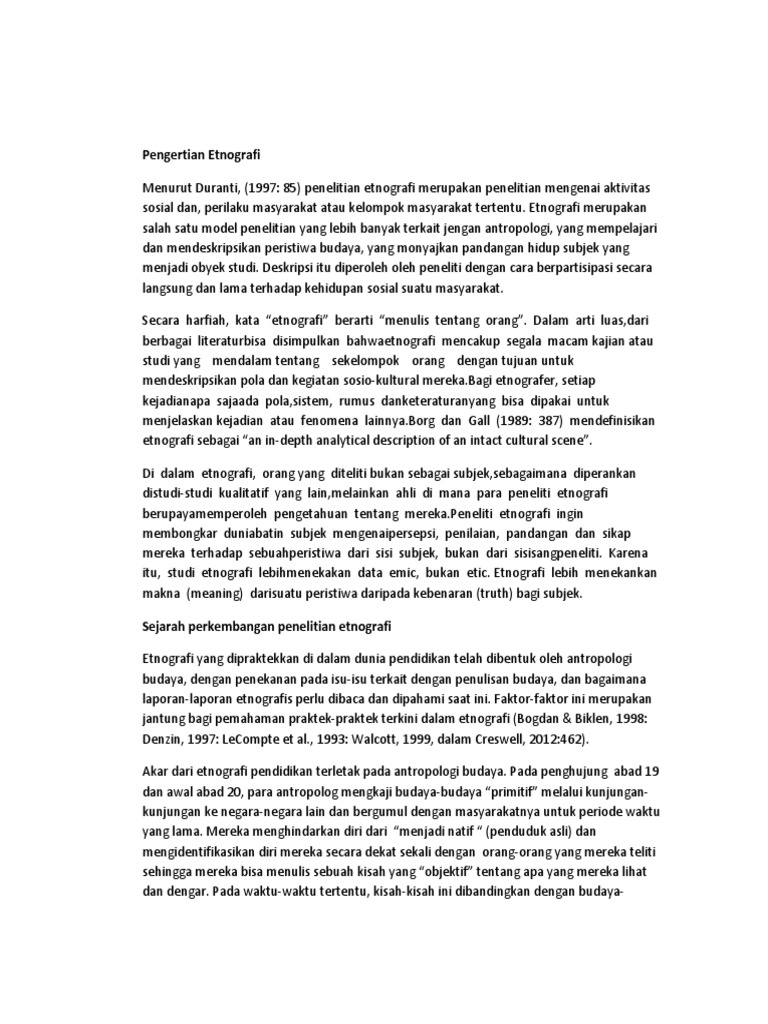 Memahami Etnografi dan Metodenya | PDF