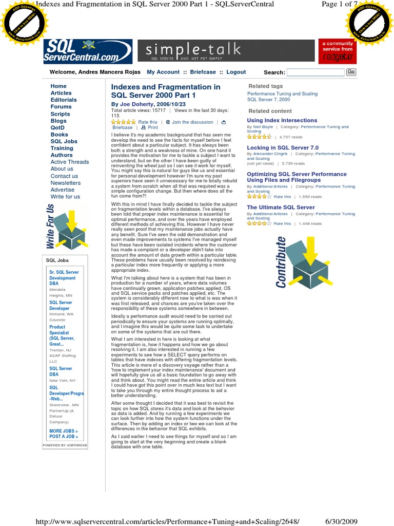 Indexes and Fragmentation in SQL 2000 Part1 | PDF | Database Index ...