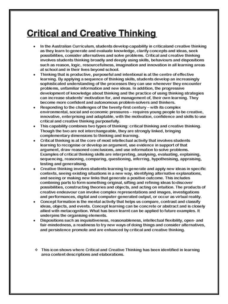 Critical and Creative Thinking | PDF | Creativity | Critical Thinking
