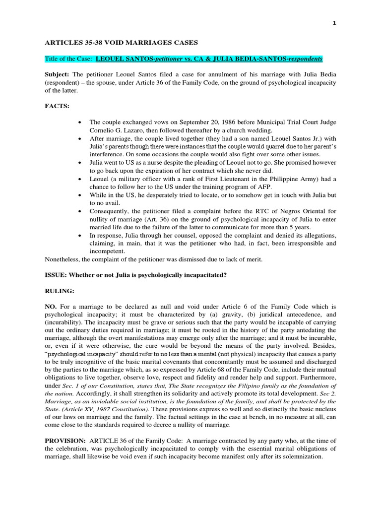 35-38 Cases | PDF | Annulment | Marriage