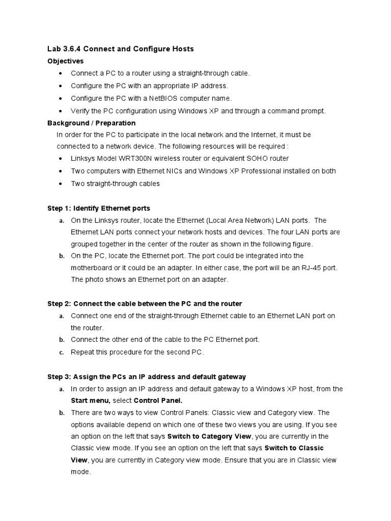 Lab 3.6.4 Connect and Configure Hosts | PDF | Ip Address | Local Area Network