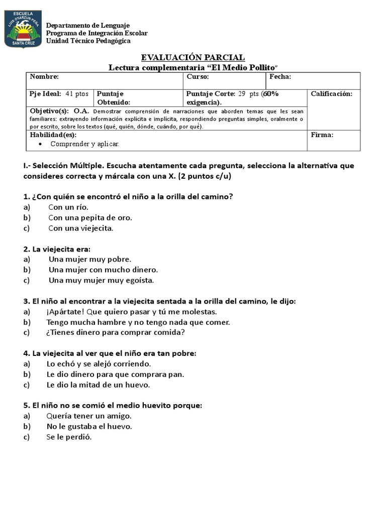Prueba Del Medio Pollito | PDF