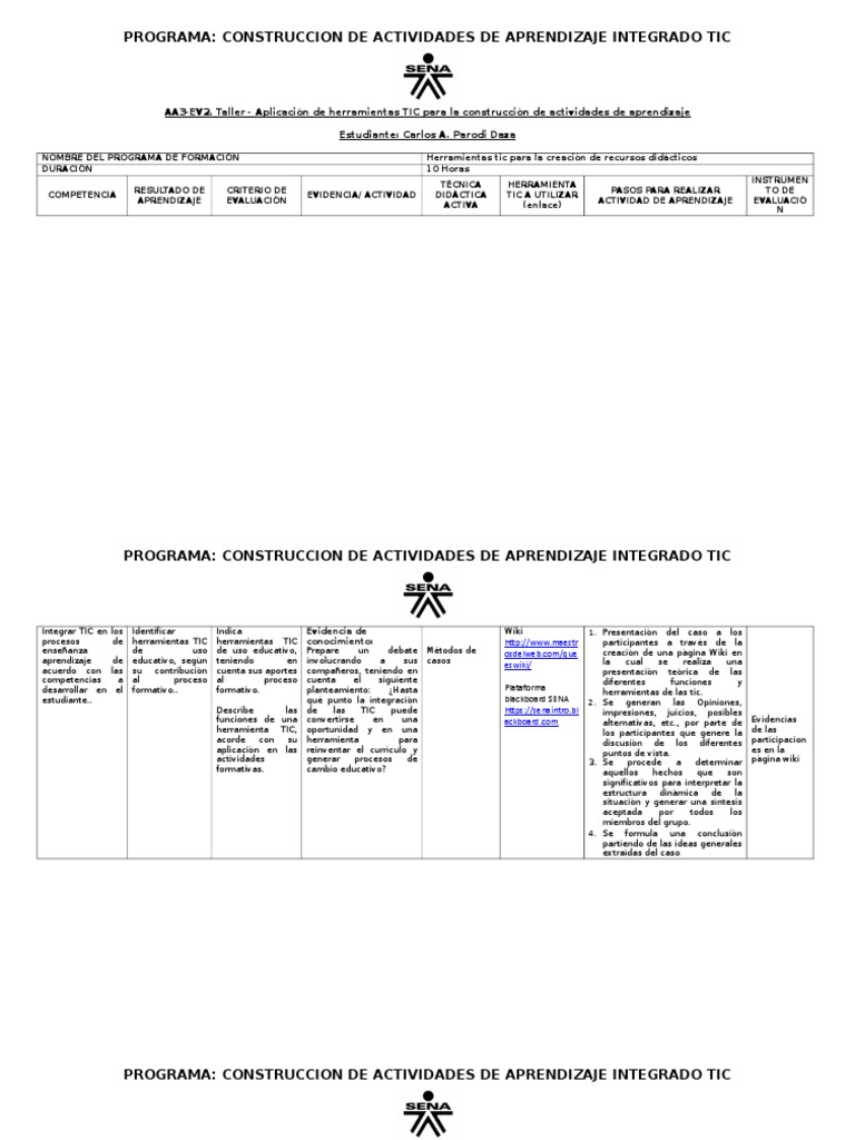AA3 EV2 Taller Aplicacion de Herramientas TIC para La Construccion de ...