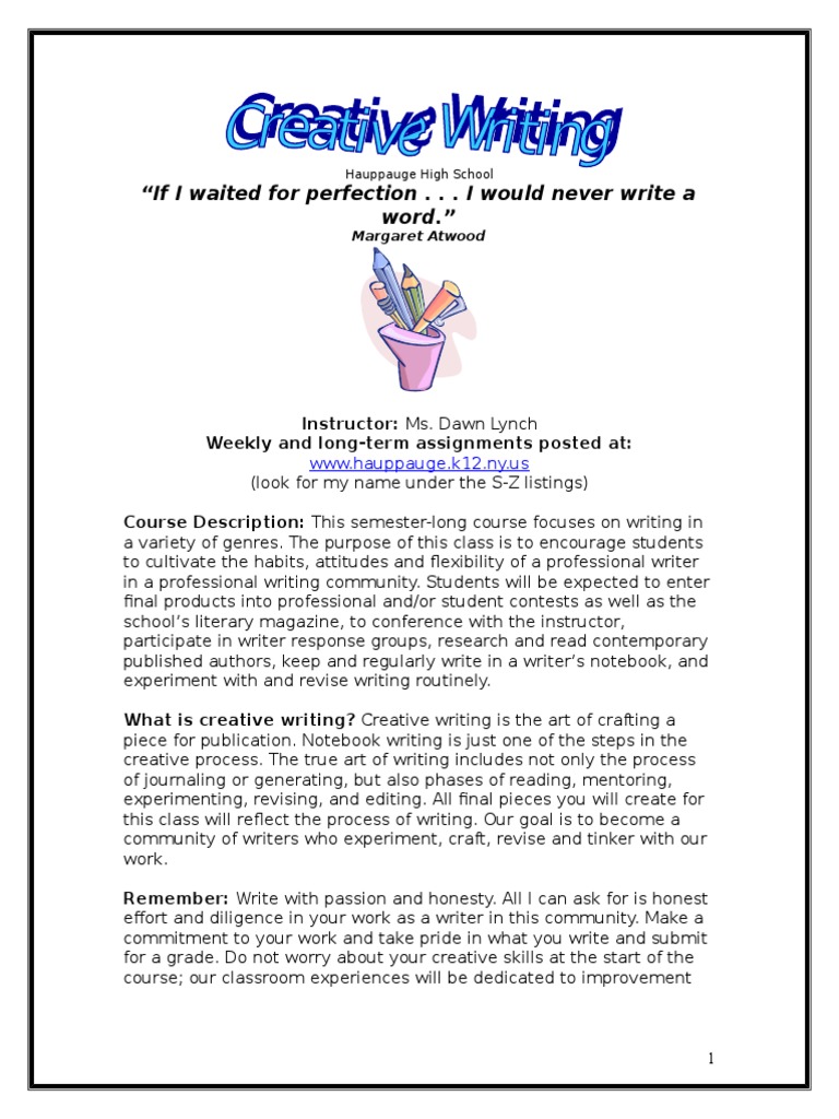 Creative Writing Syllabus | PDF | Teaching | Teachers