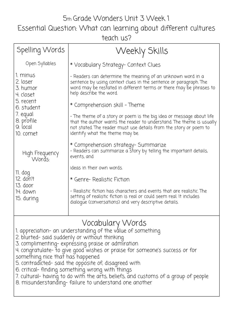 Unit 3 Week 1 | PDF | Reading Comprehension | Communication