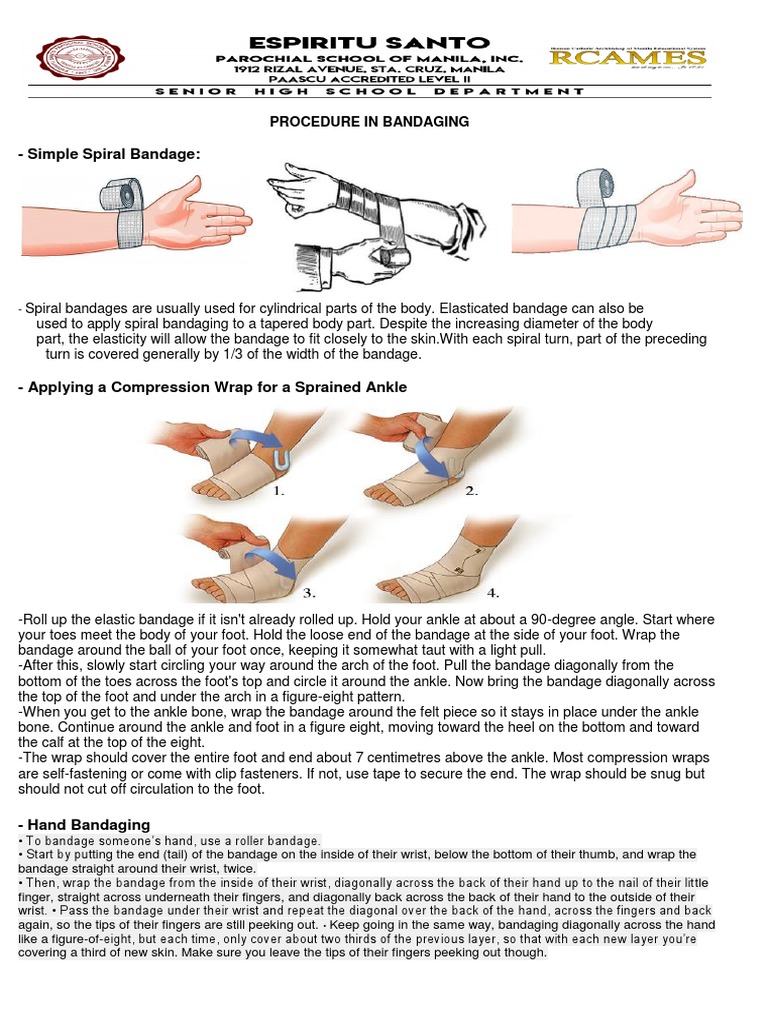 Simple Spiral Bandage:: Procedure in Bandaging | PDF | Foot | Sports
