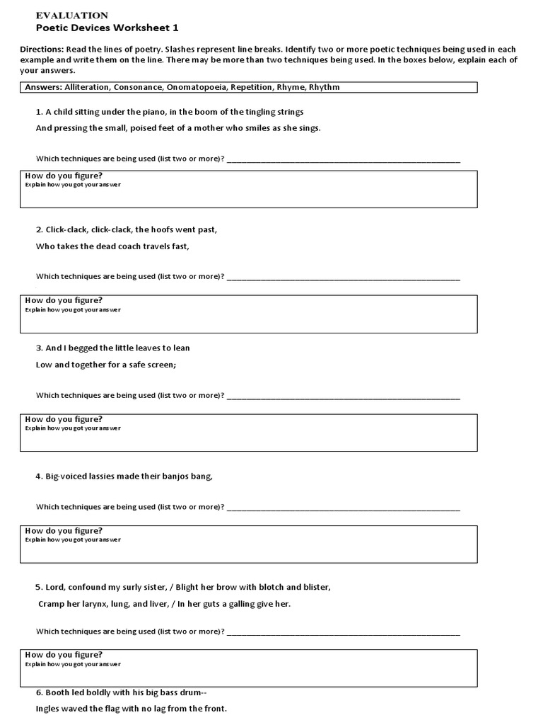 Poetic Devices Identification Worksheet | PDF | Poetry