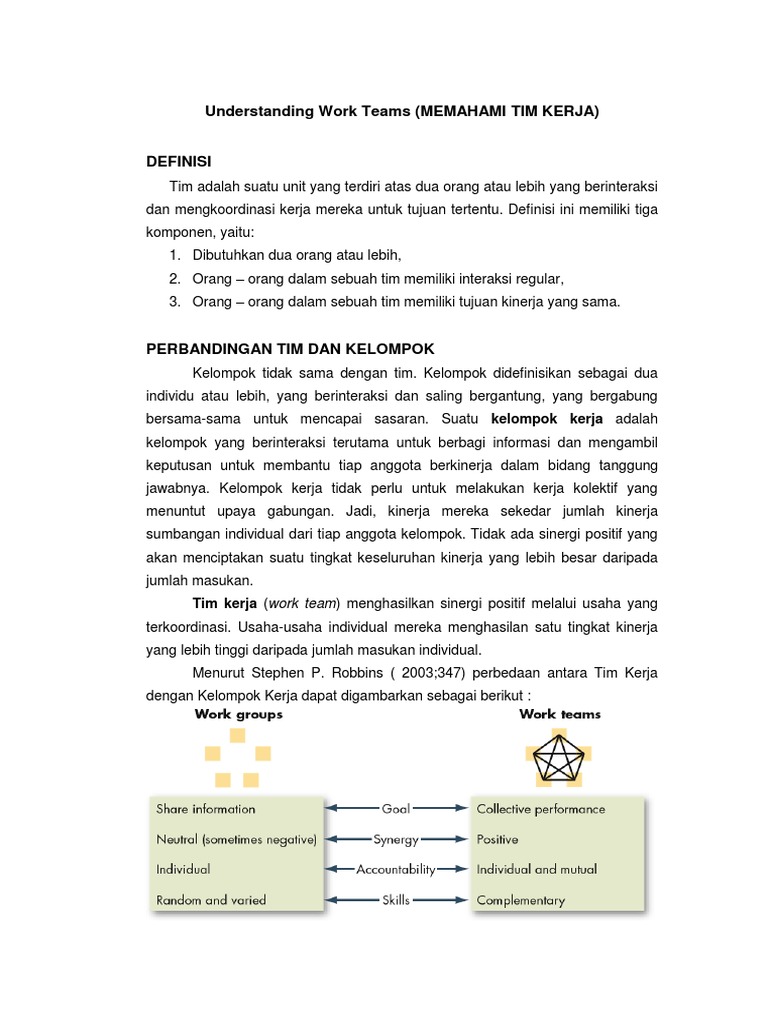 Memahami Tim Kerja dan Perbedaannya | PDF | Karier & Perkembangan ...