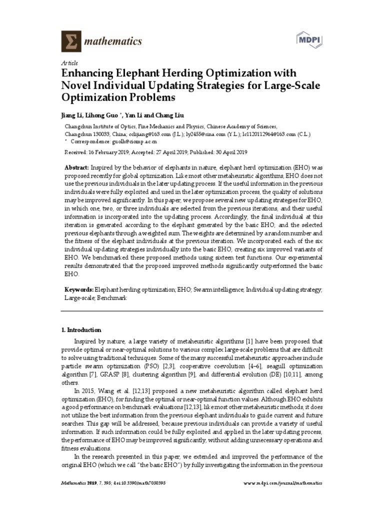 Enhancing Elephant Herding Optimization With Novel Individual Updating Strategies For Large ...