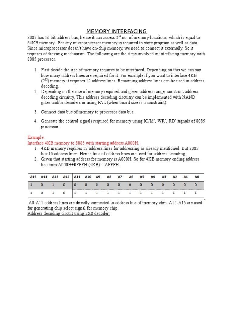 8085 Memory Interfacing Guide | PDF | Input/Output | Microprocessor