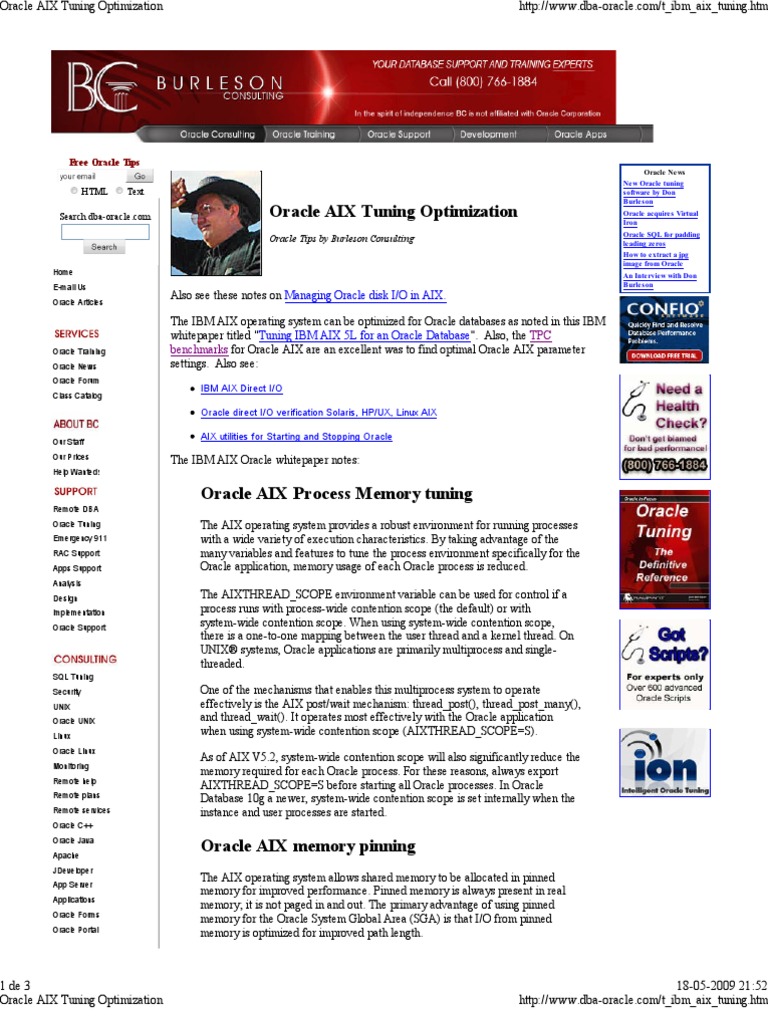 Oracle AIX Tuning Optimization | PDF | Oracle Database | Data Management