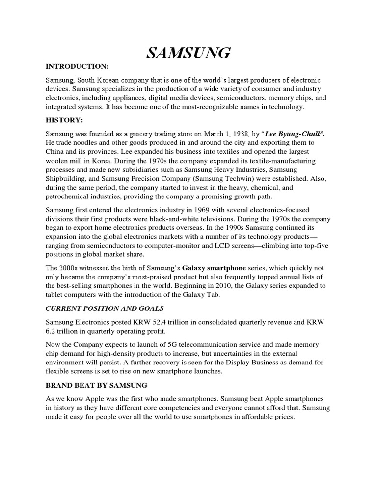 Samsung: Current Position and Goals | PDF | Samsung Electronics ...