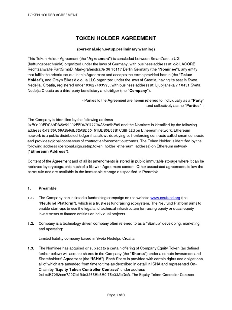 Company Token Holder Agreement | PDF | Stocks | Equity (Finance)
