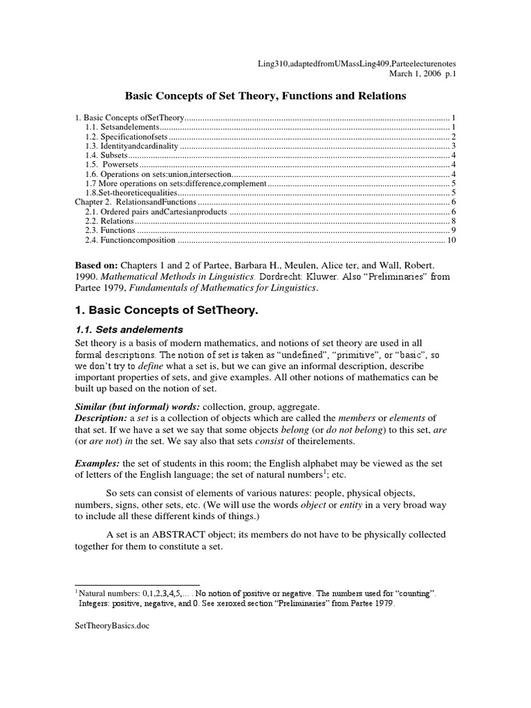 Set Theory Basics | PDF | Set (Mathematics) | Function (Mathematics)