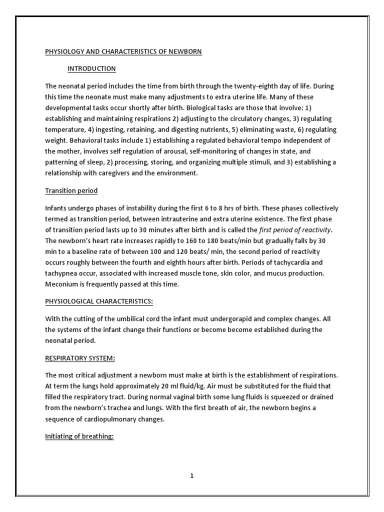 Physiological Characteristics of Newborn | PDF | Heat Transfer | Breathing