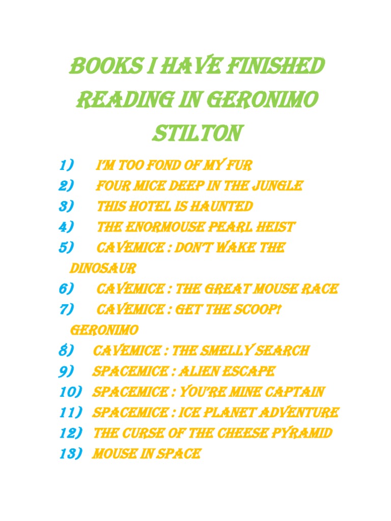 Geronimo Stilton Book List Printable