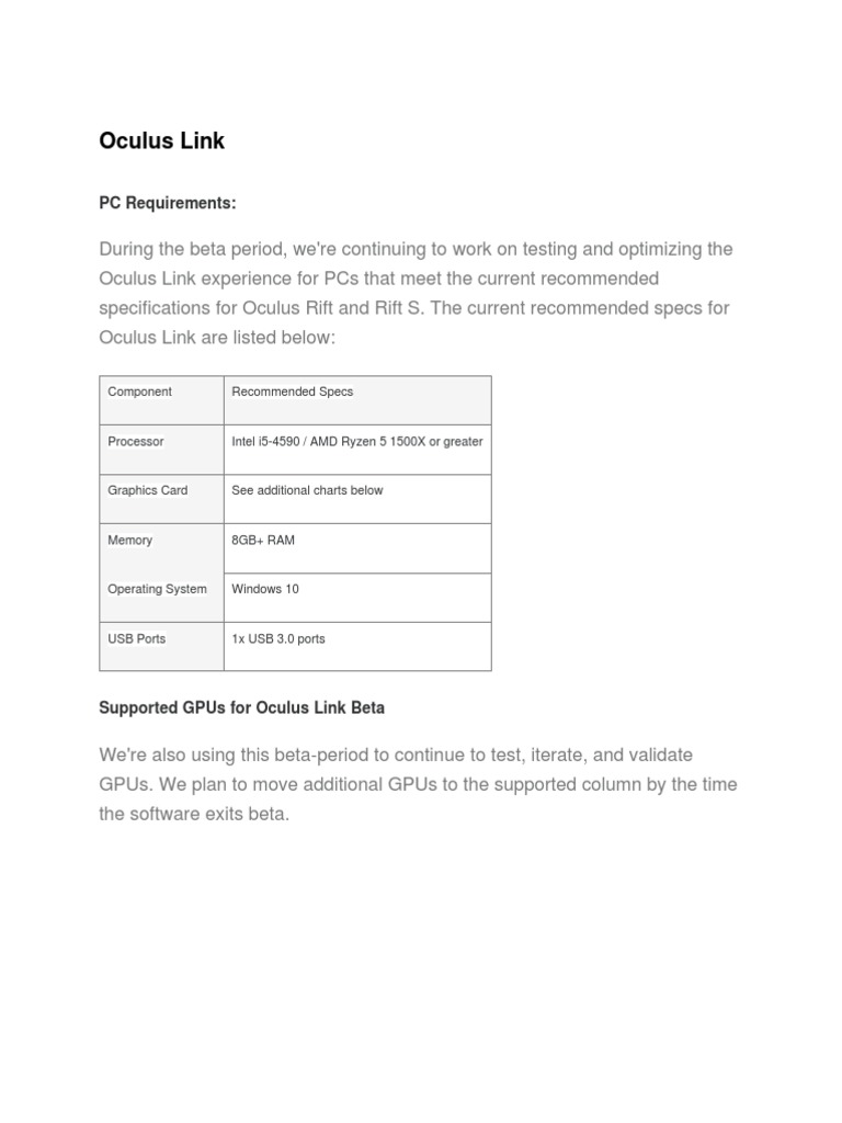 Oculus Link Compatibility Instructions | PDF | Graphics Processing Unit ...