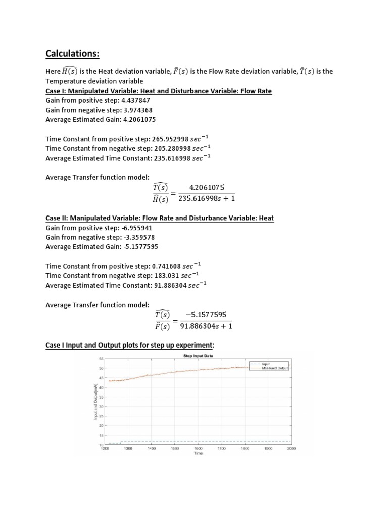 Calculations:: Case I: Manipulated Variable: Heat and Disturbance ...