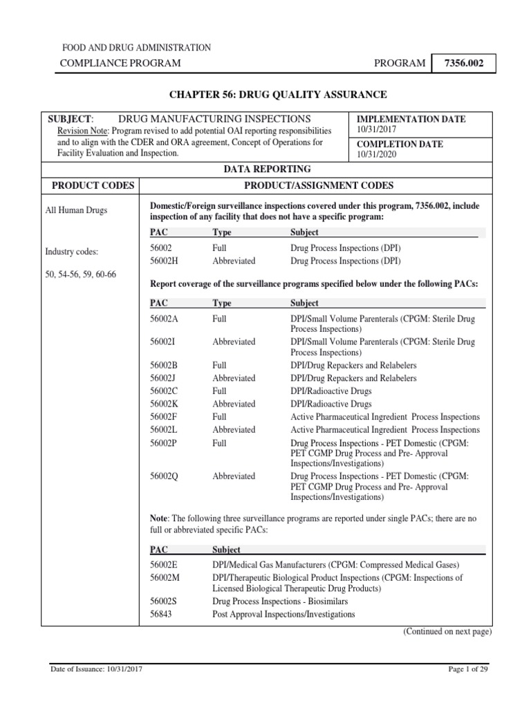 FDA Drug Manufacturing Inspections Guide | PDF | Food And Drug ...