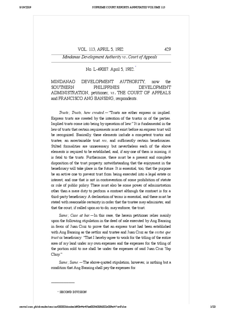 VOL. 113, APRIL 5, 1982 429: Mindanao Development Authority vs. Court ...