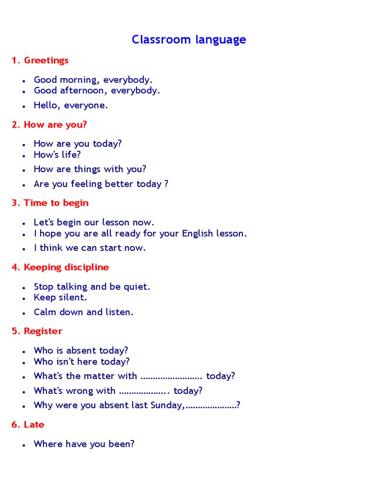 Classroom Language | PDF