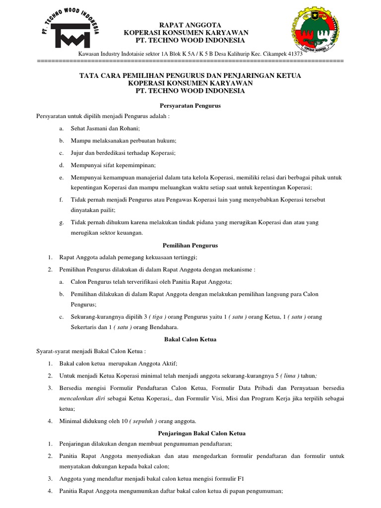 Tata Cara Pemilihan Pengurus Koperasi | PDF