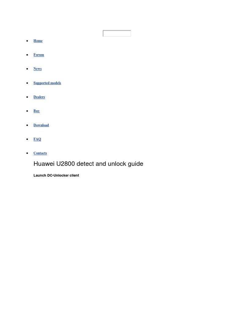 Huawei U2800 Detect and Unlock Guide: Launch DC-Unlocker Client | PDF