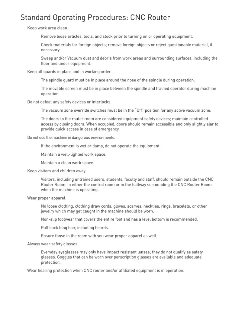 Standard Operating Procedures: CNC Router | PDF | Numerical Control | Glasses