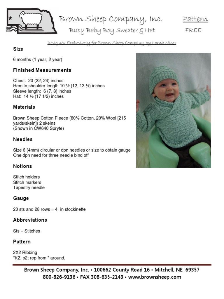 Busy Baby Boy Sweater Hat | PDF | Knitting | Gauge (Knitting)