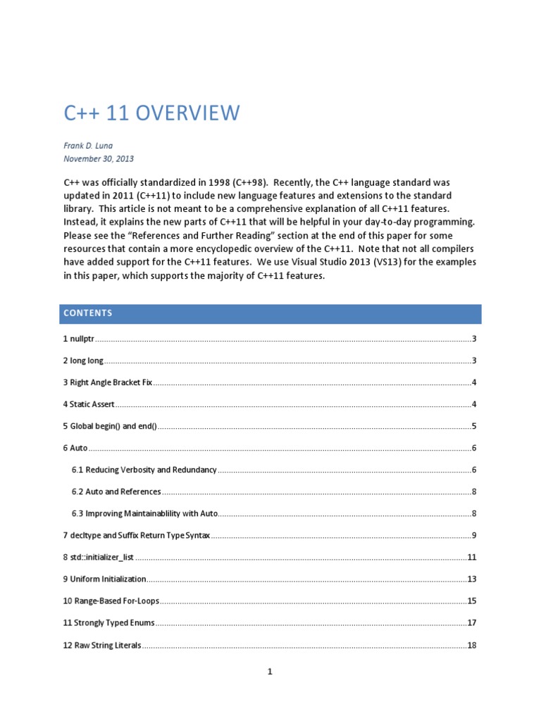 C++ 11 - Overview PDF | PDF | Constructor (Object Oriented Programming ...