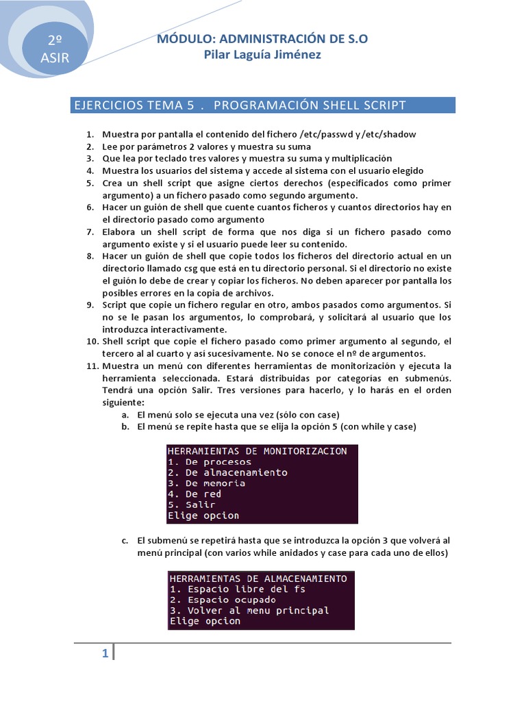 Ejercicios Shell Script Avanzados | PDF | Interfaz de línea de comando | Lenguaje de escritura