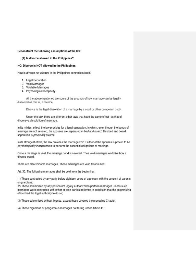 Philo Assignment (Deconstruction) | PDF | Marriage | Divorce