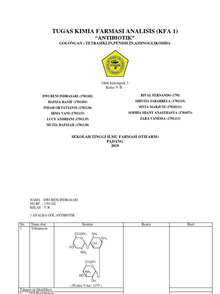 Tugas Kimia Farmasi Analisis Kelompok Antibiotik | PDF